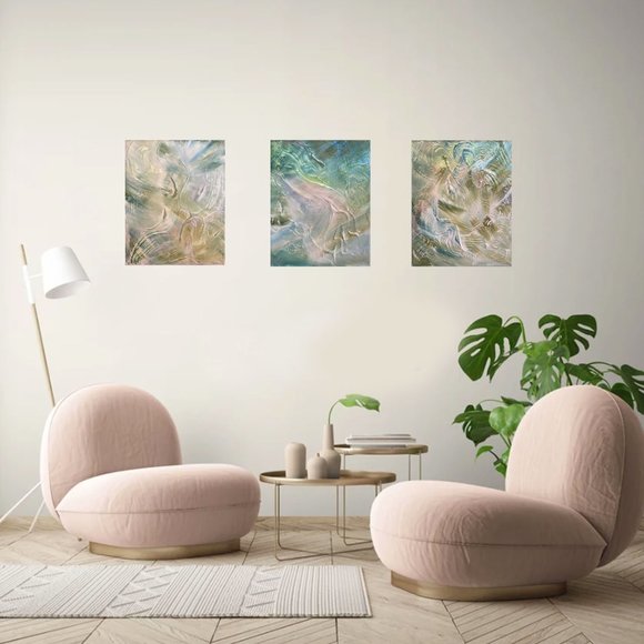 Art | 3 Textured Triptych Abstracts Original Acrylic Oil Paintings 8x1 Inches | Poshmark